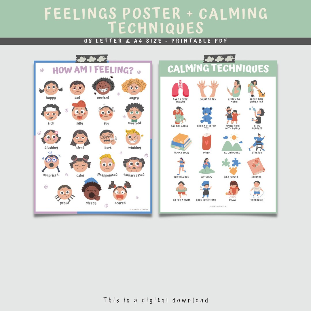 Feelings Chart With Calming Techniques Poster Grounding - Etsy