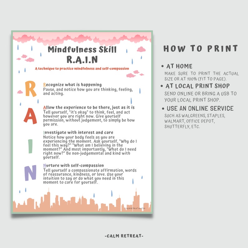 DBT RAIN Skill Handout: Emotion Regulation Therapy Poster (digital ...