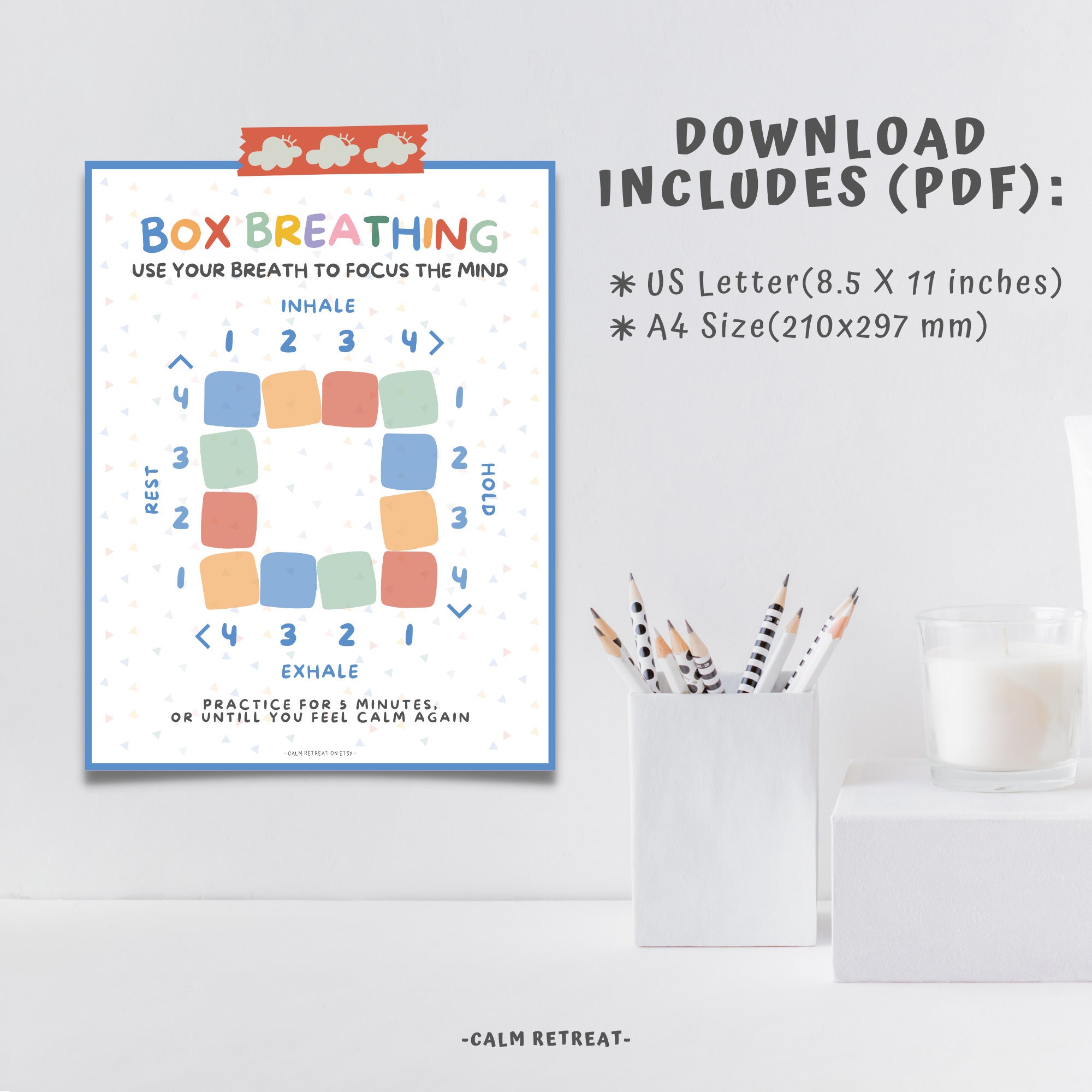 Box Breathing Poster, Calming Corner Poster, Breathing Poster ...