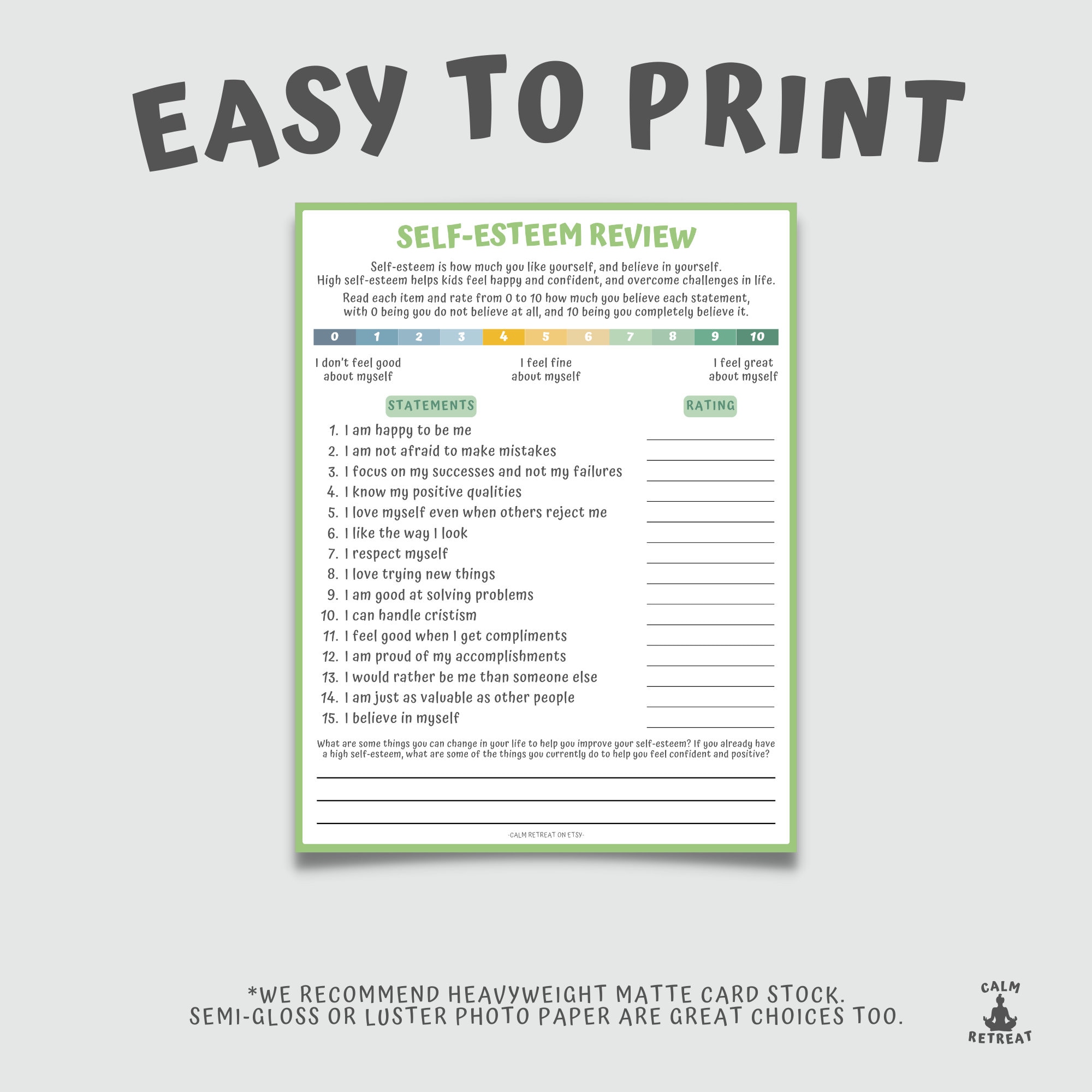 Self-esteem Review Worksheet: Mental Health Activity for Kids & Teens ...