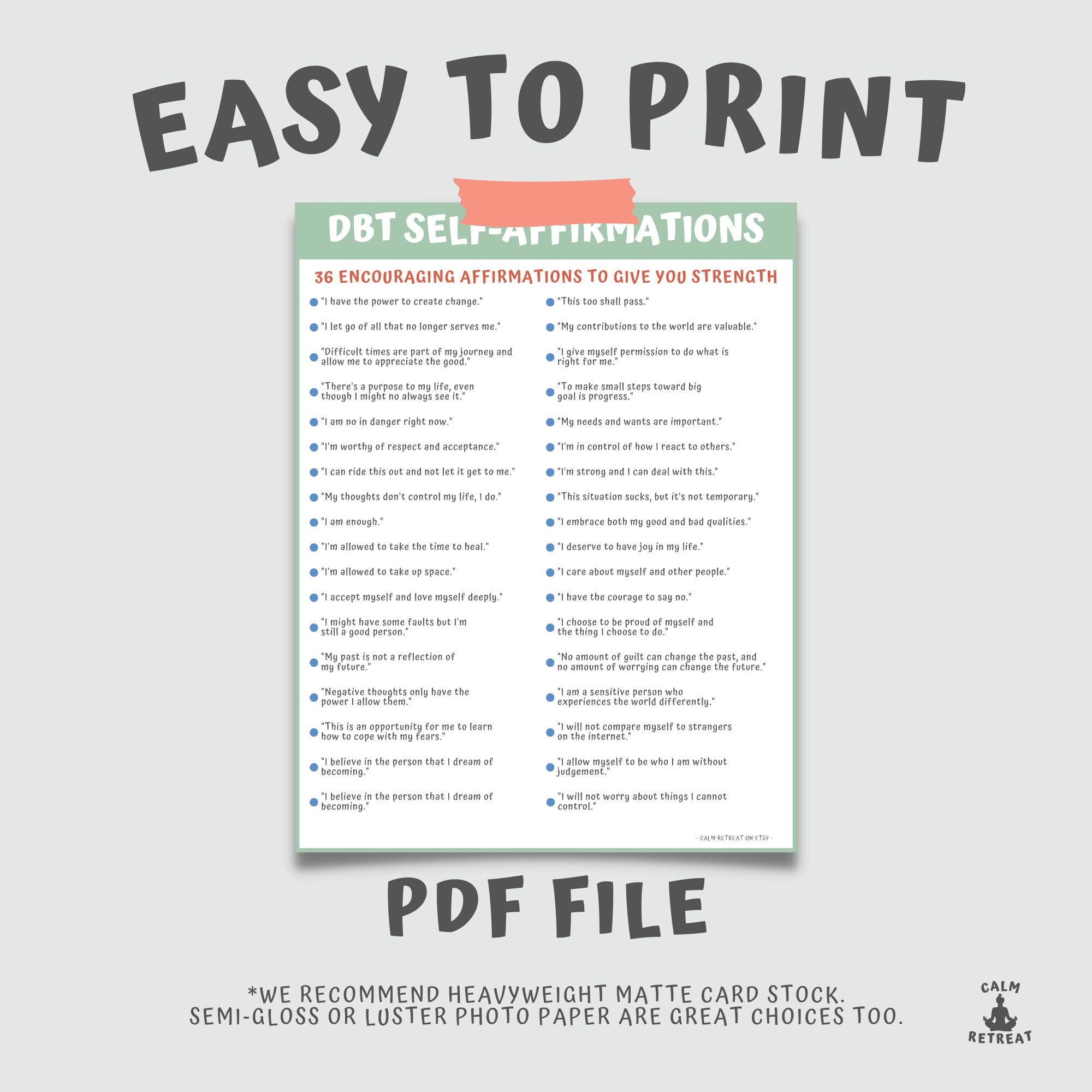 DBT Self-affirmations, PTSD, BPD, Bipolar, Depression, Anxiety ...