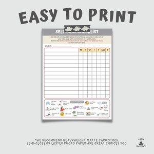 Self-care Checklist Worksheet Kids Teens Young Adults, Mental Health ...