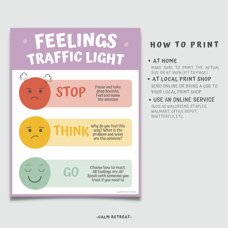 Feelings Traffic Light Handout: Kids Teens Coping Skills (digital ...