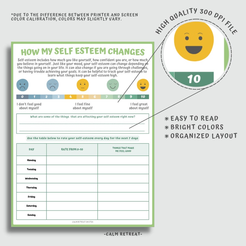 Self-esteem Check-in Worksheet for Kids & Teens (digital Download) - Etsy