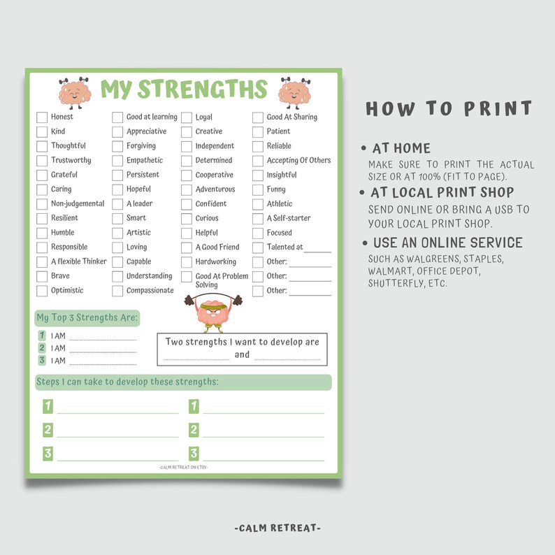 My Strengths Self-esteem Fillable Worksheet Kids Teens Mental Health ...