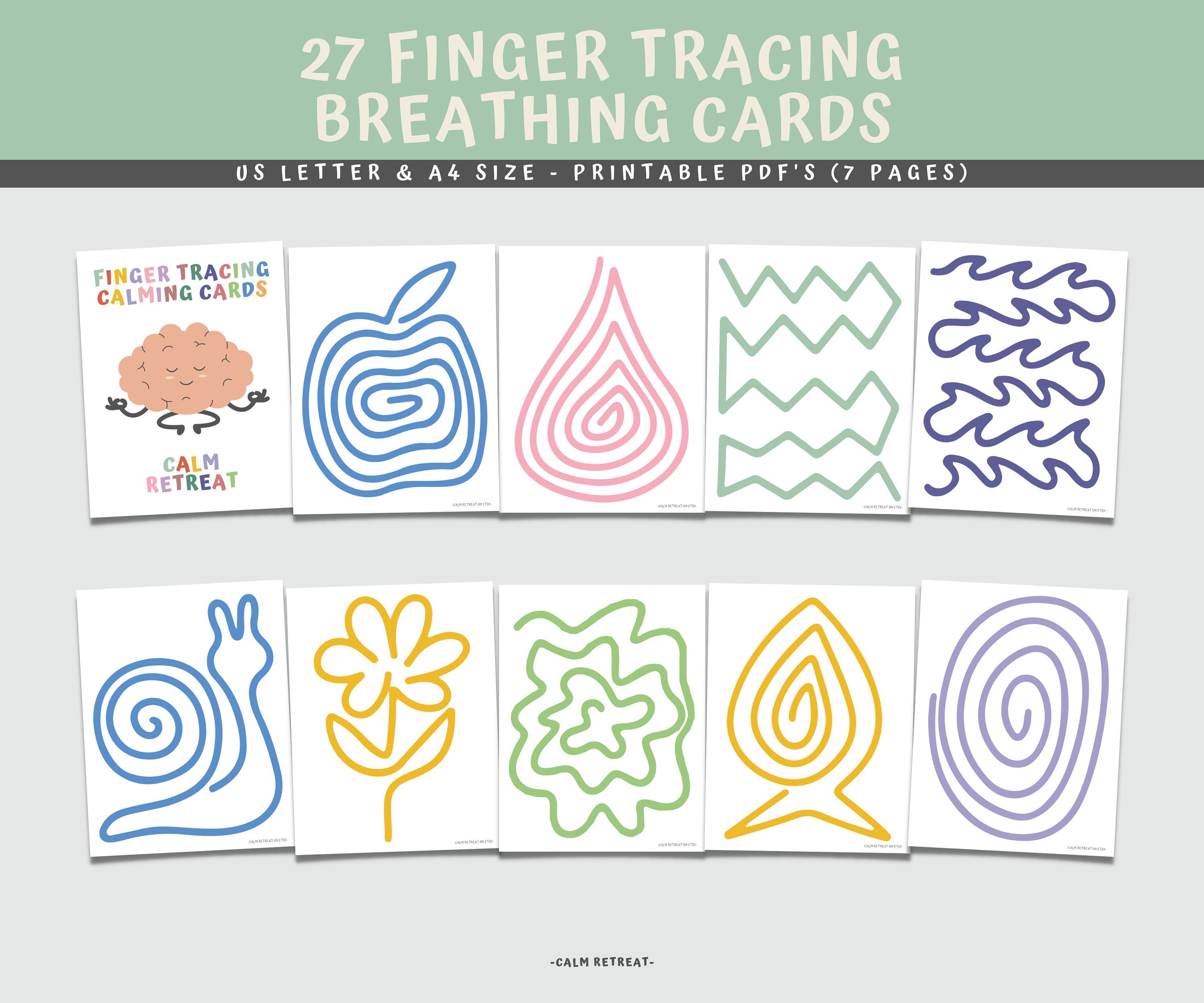 Finger Tracing Calming Cards, Printable Mindfulness Flash Cards, Calm ...