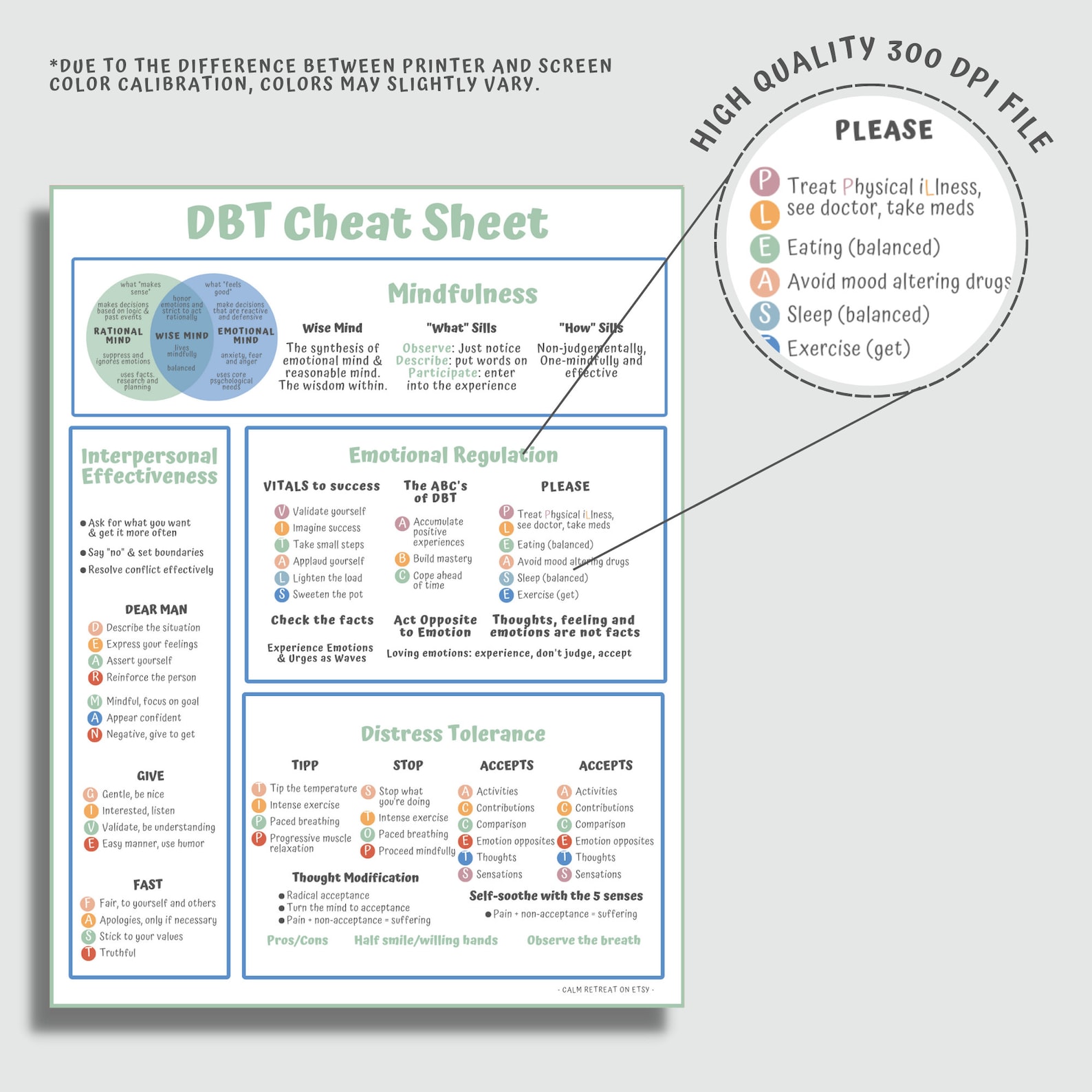 DBT Cheat Sheet, DBT Skills, Borderline, Bpd, Therapy Worksheet, Mental ...