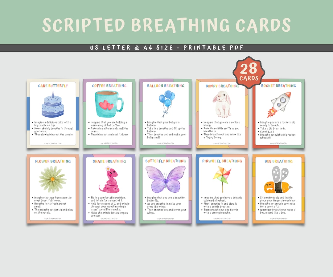 28 Scripted Mindfulness Breathing Cards for Kids, Anxiety Relief Tool ...