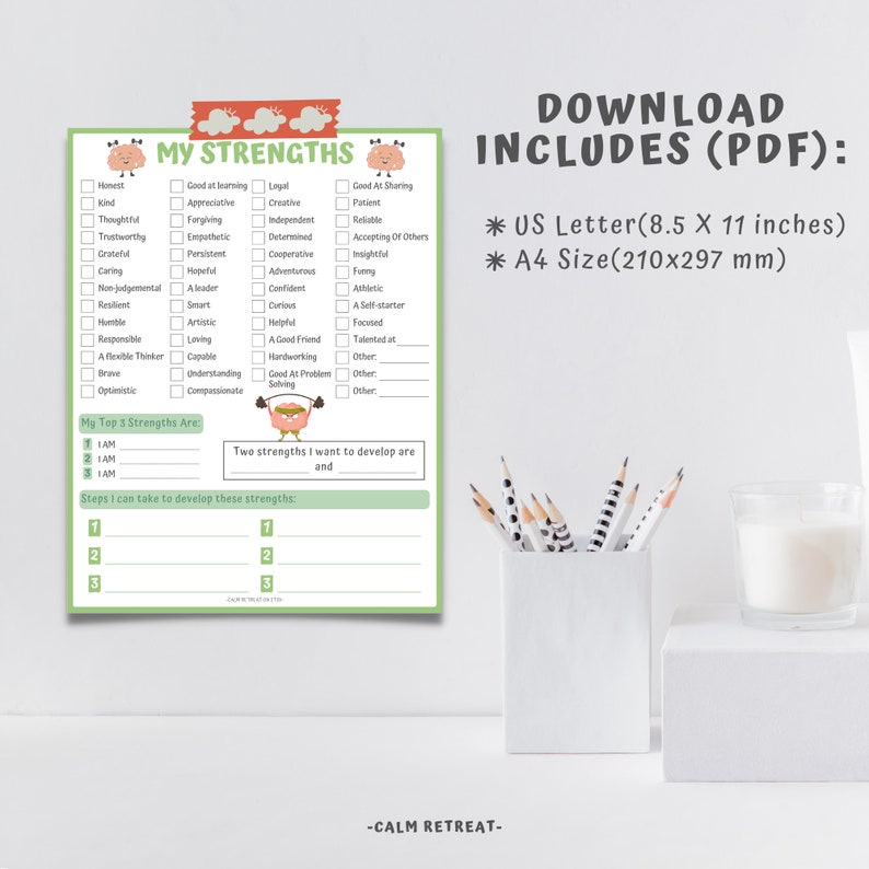 My Strengths Self-esteem Fillable Worksheet Kids Teens Mental Health ...