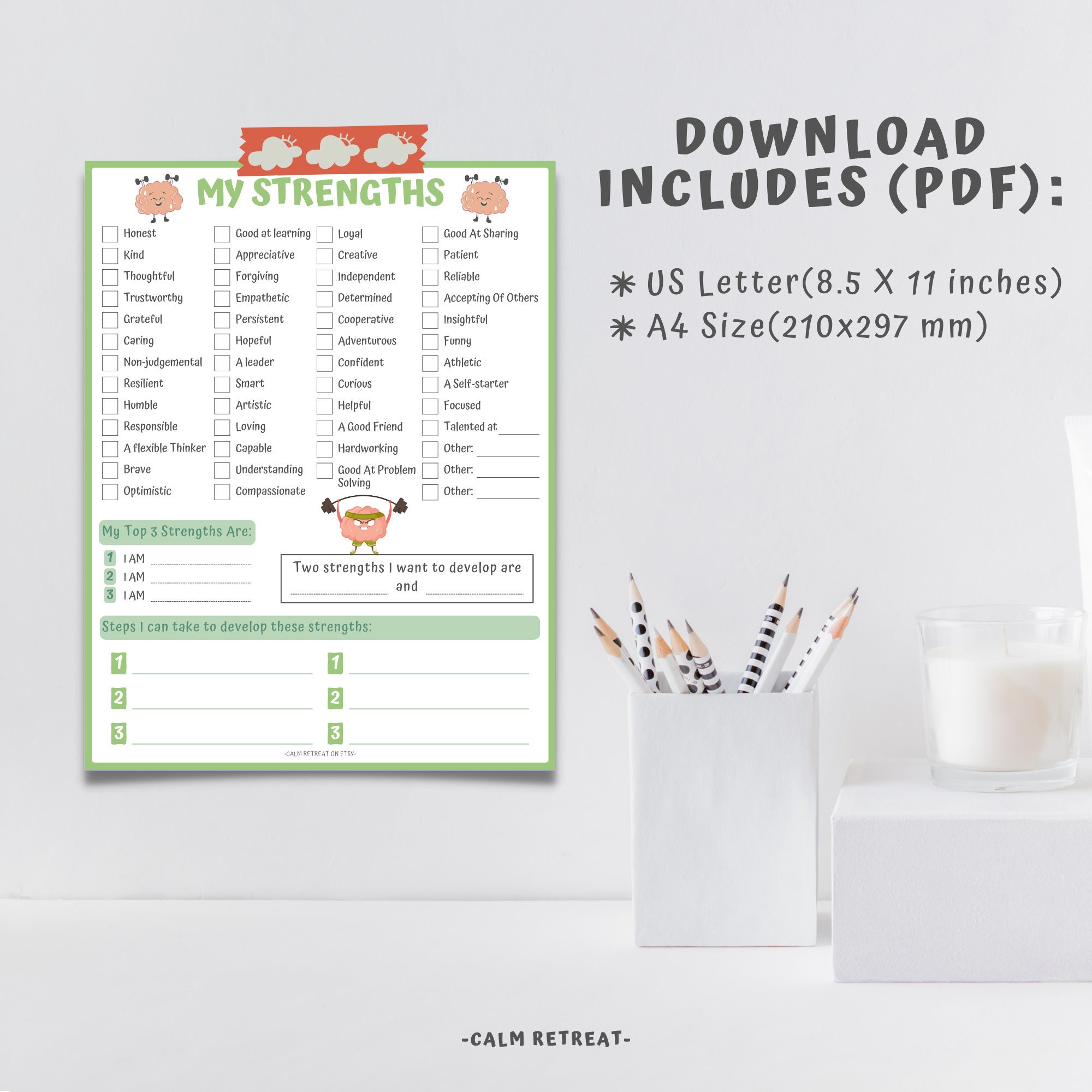 My Strengths Self-esteem Fillable Worksheet Kids Teens Mental Health ...