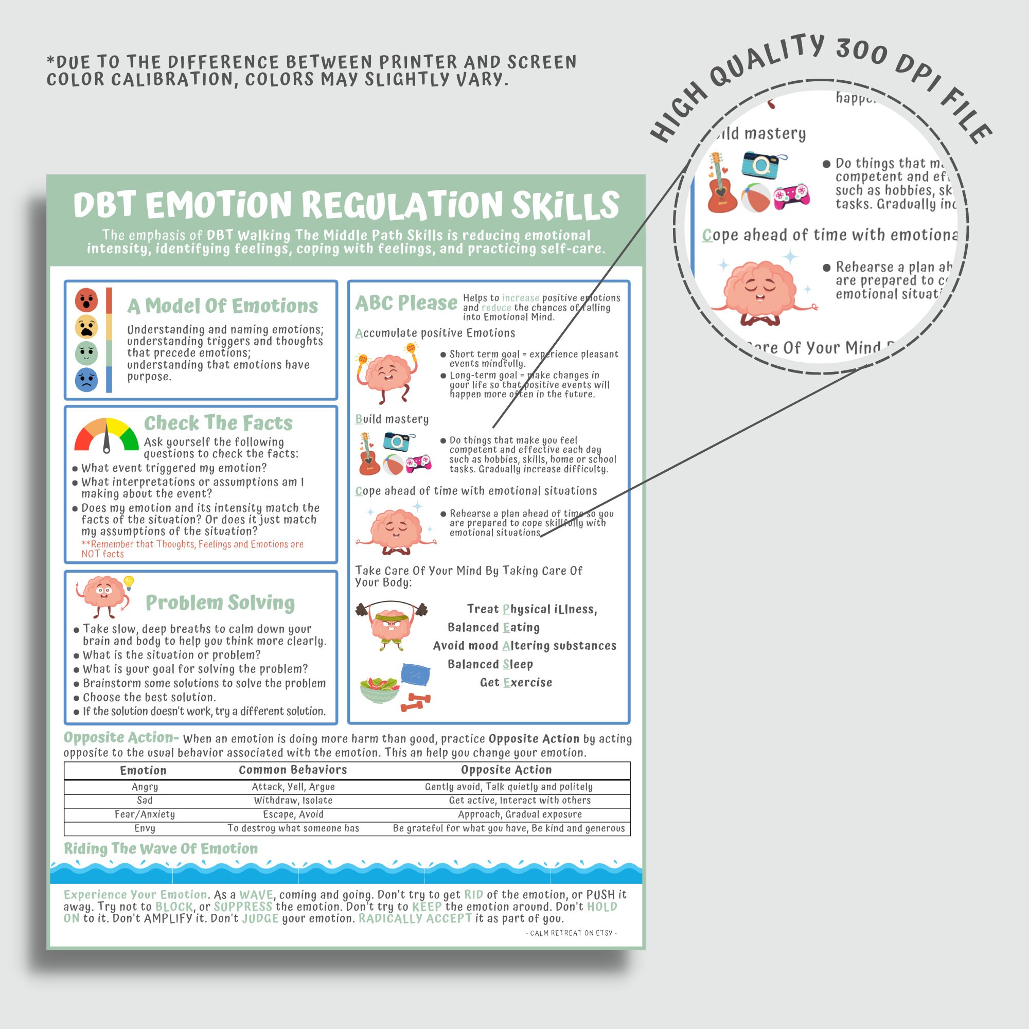 DBT Emotion Regulation Skills Handout: Therapy Counseling Poster (PDF ...