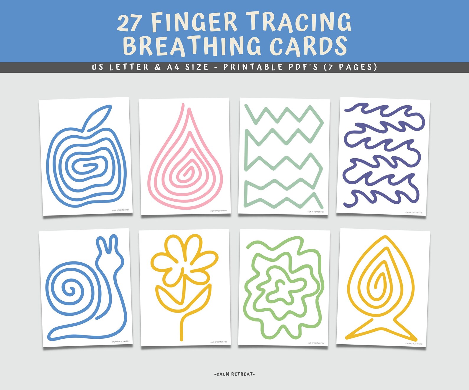 Finger Tracing Calming Cards, Printable Mindfulness Flash Cards, Calm ...