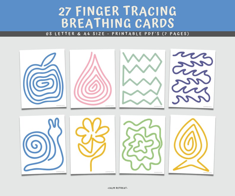Finger Tracing Calming Cards, Printable Mindfulness Flash Cards, Calm ...