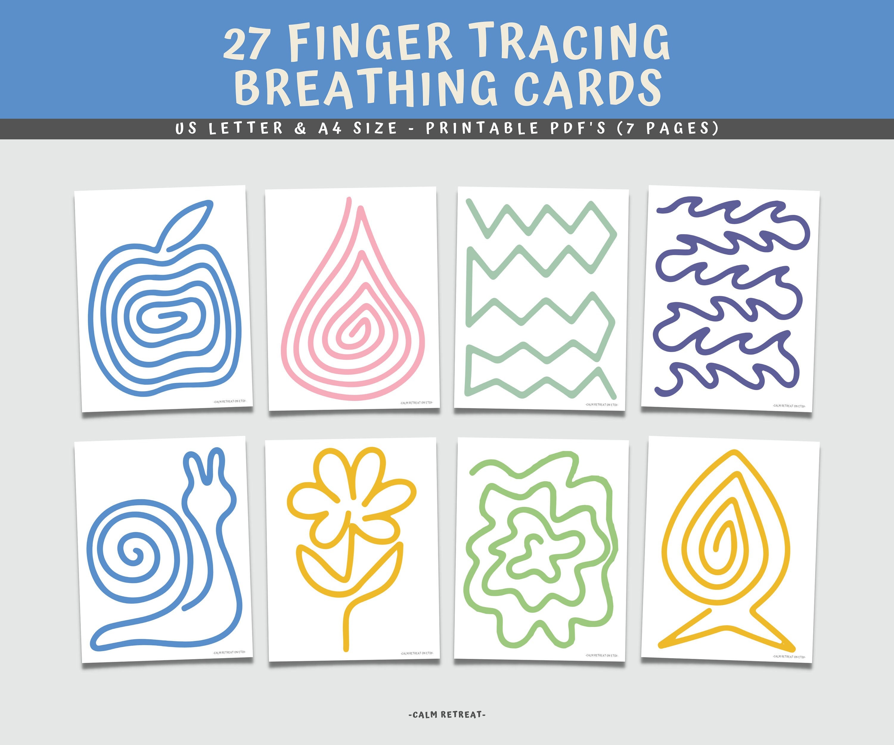 Finger Tracing Calming Cards, Printable Mindfulness Flash Cards, Calm ...