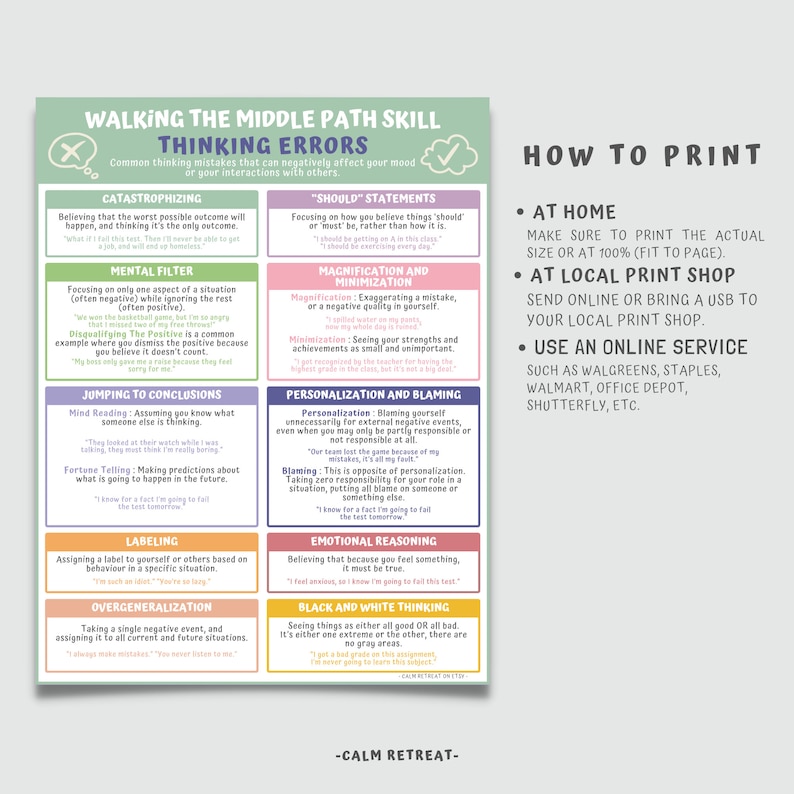 Walking the Middle Path DBT Skill, DBT Thinking Errors Handout ...
