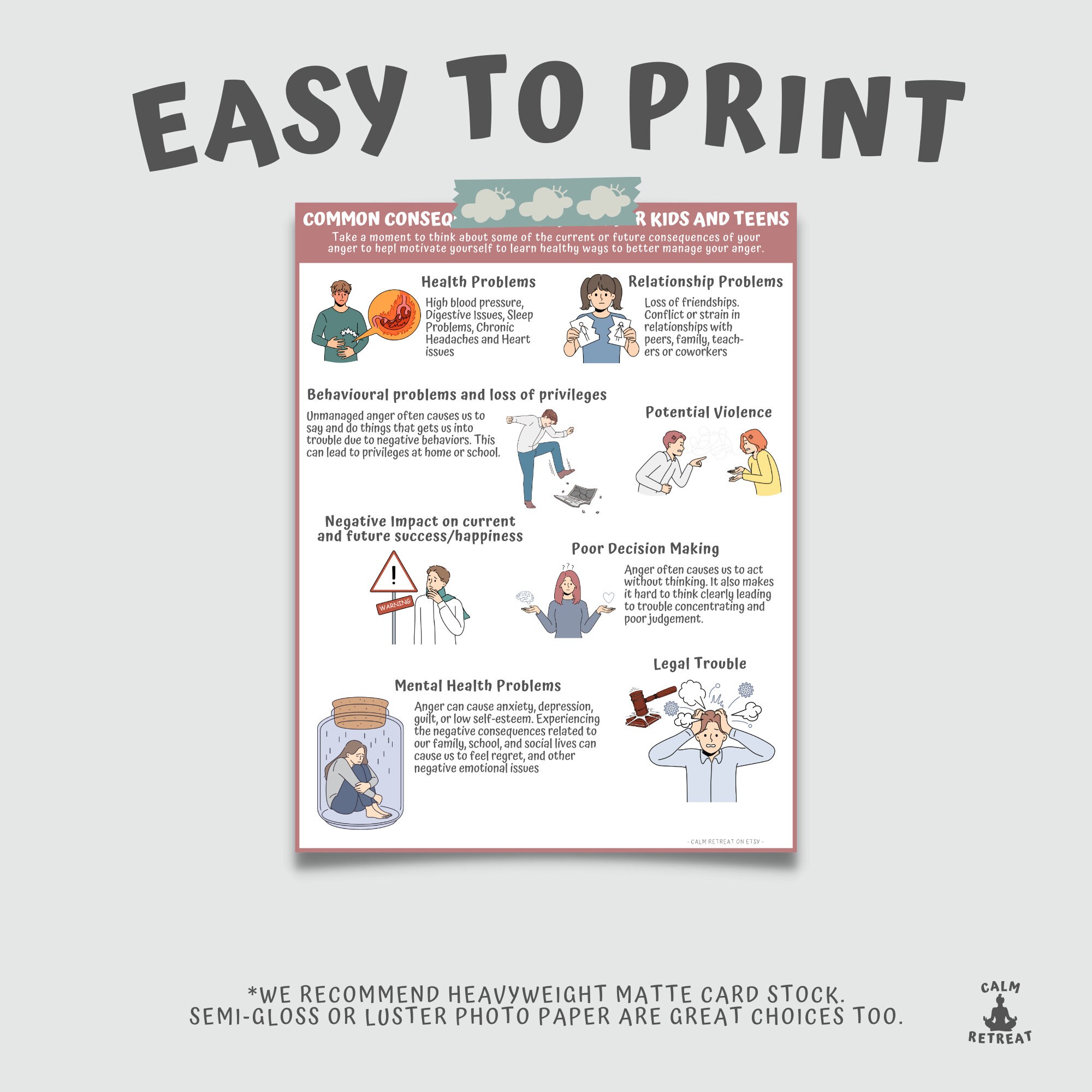 Anger Management Print, Anger Coping Skills for Kids & Teens, Anger ...