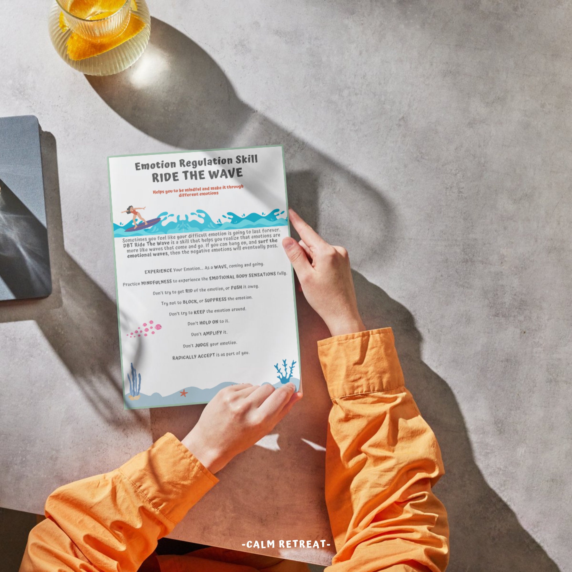 DBT Ride the Wave Handout: Emotion Regulation Skills, Therapy Office ...