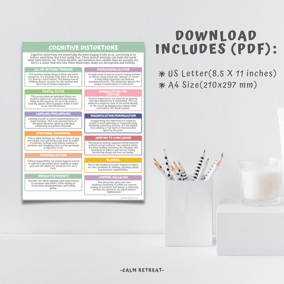 Cognitive Distortions Handout, - Etsy