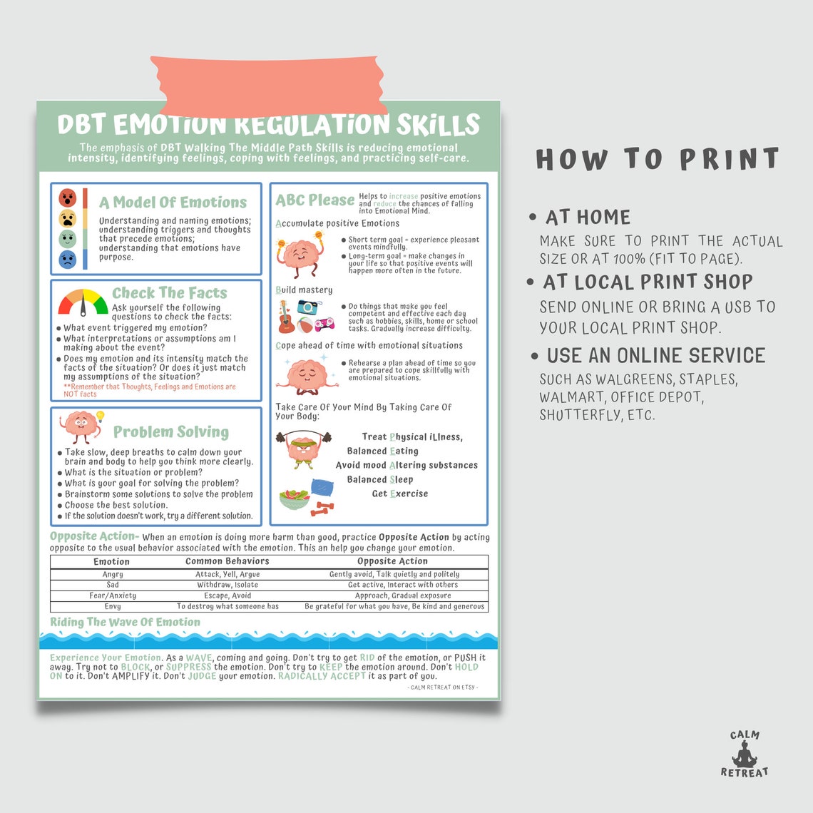 DBT Emotion Regulation Skills Handout: Therapy Counseling Poster (PDF ...