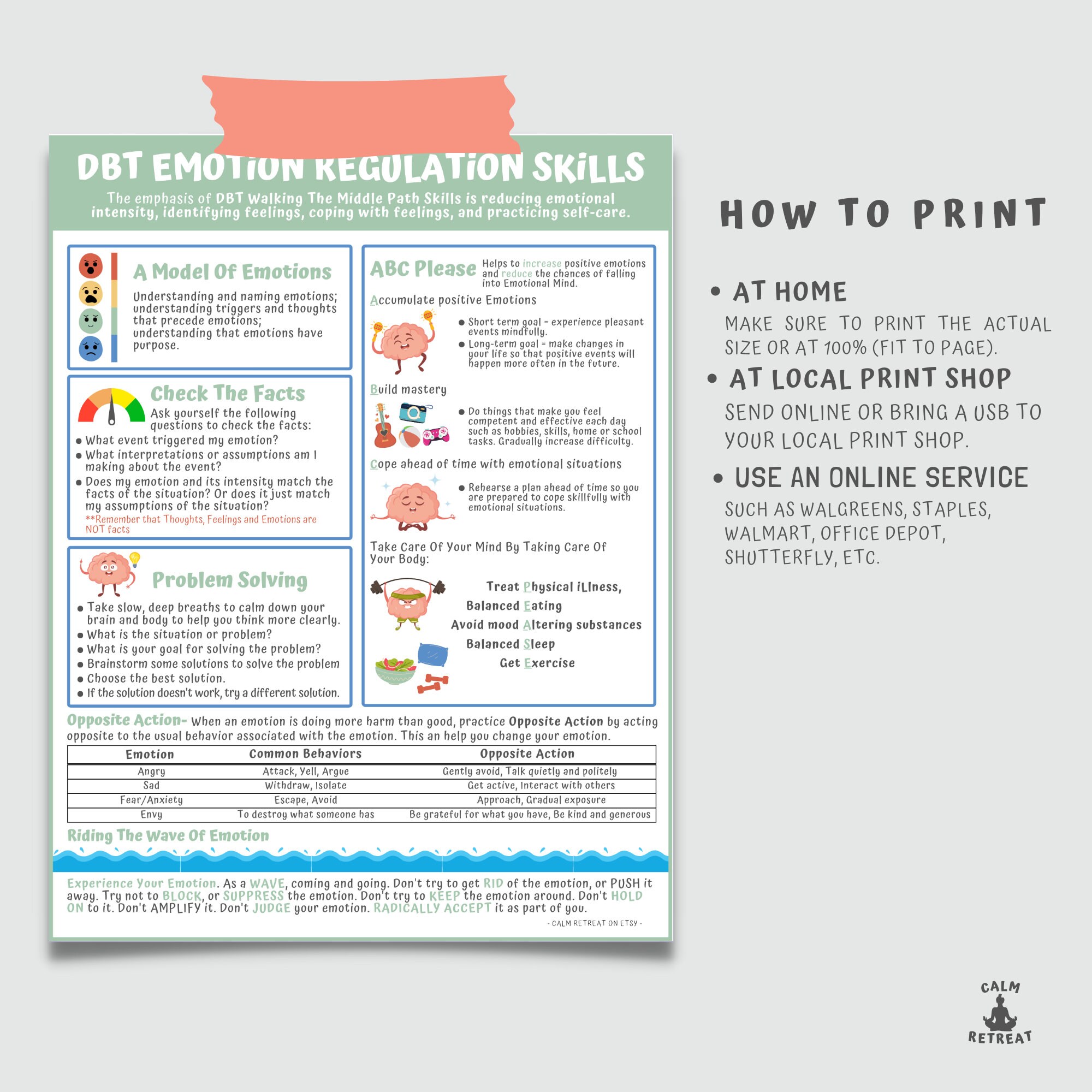 DBT Emotion Regulation Skills Handout: Therapy Counseling Poster (PDF ...