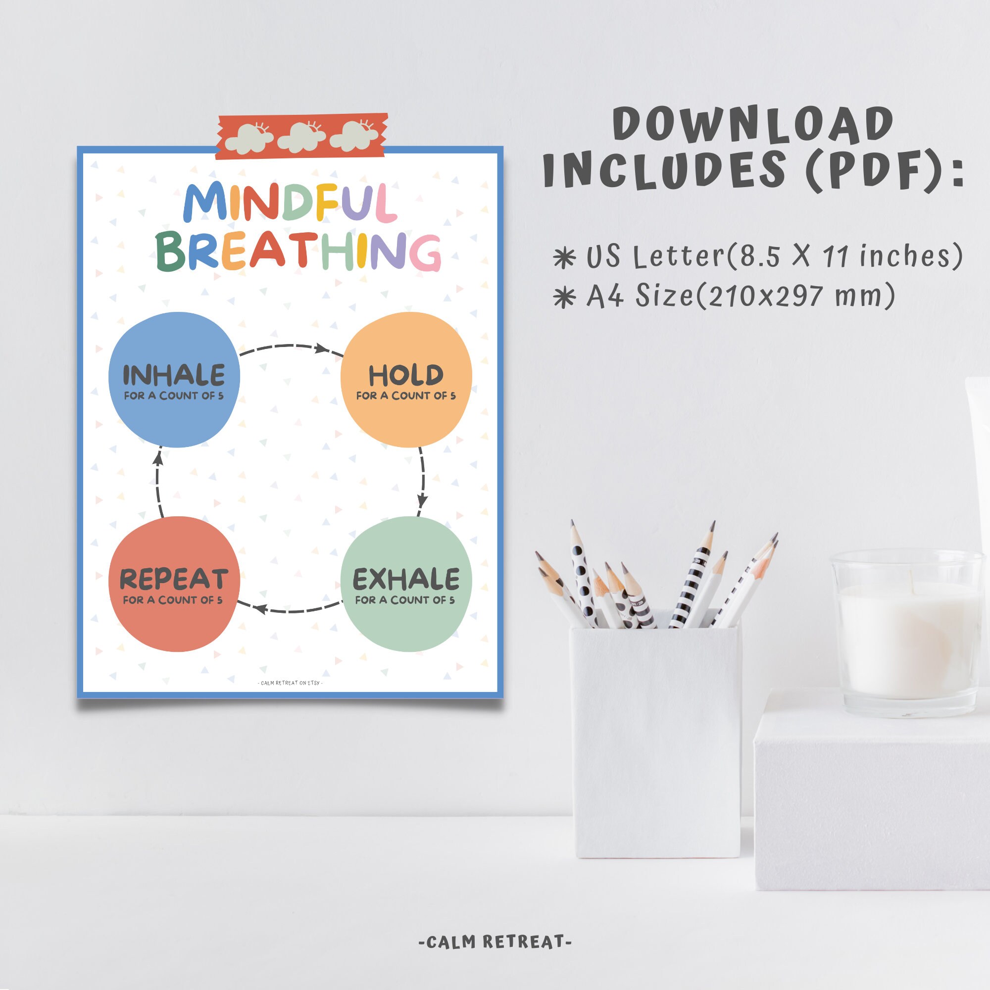 Mindful Breathing Poster, Calming Corner, Feeling Poster, Therapy ...