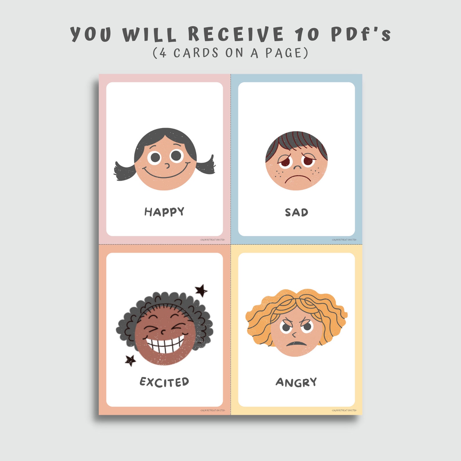 20 Feelings Emotions Flashcards for Kids & Teens, Montessori Preschool ...