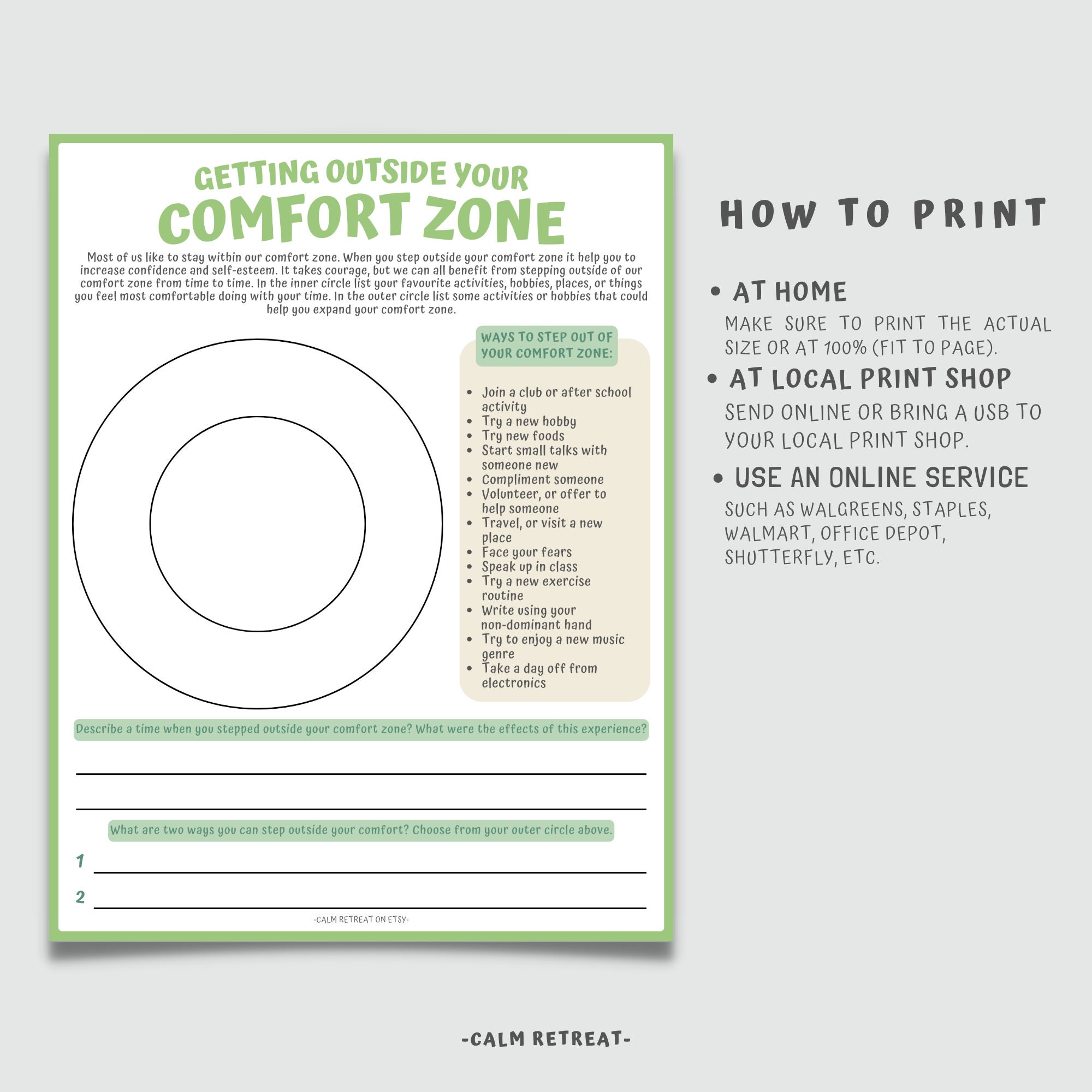 Self-esteem Worksheet: Comfort Zone Activity (digital Download) - Etsy