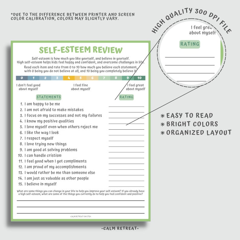 Self-esteem Review Worksheet: Mental Health Activity for Kids & Teens ...