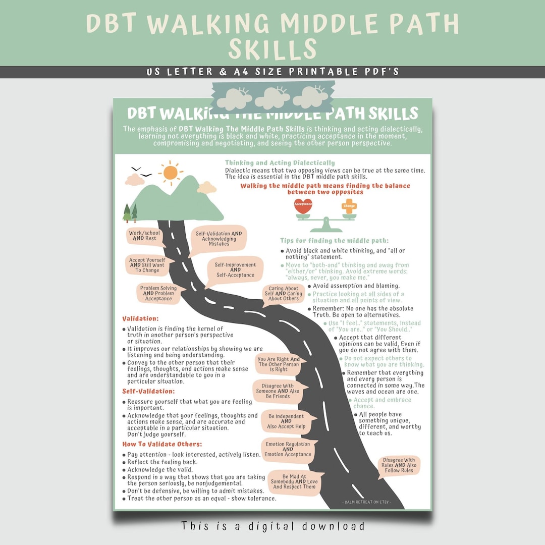 DBT Walking the Middle Path Coping Skills Handout, Dialectical Behavior ...