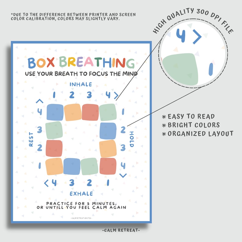 Box Breathing Poster, Calming Corner Poster, Breathing Poster ...