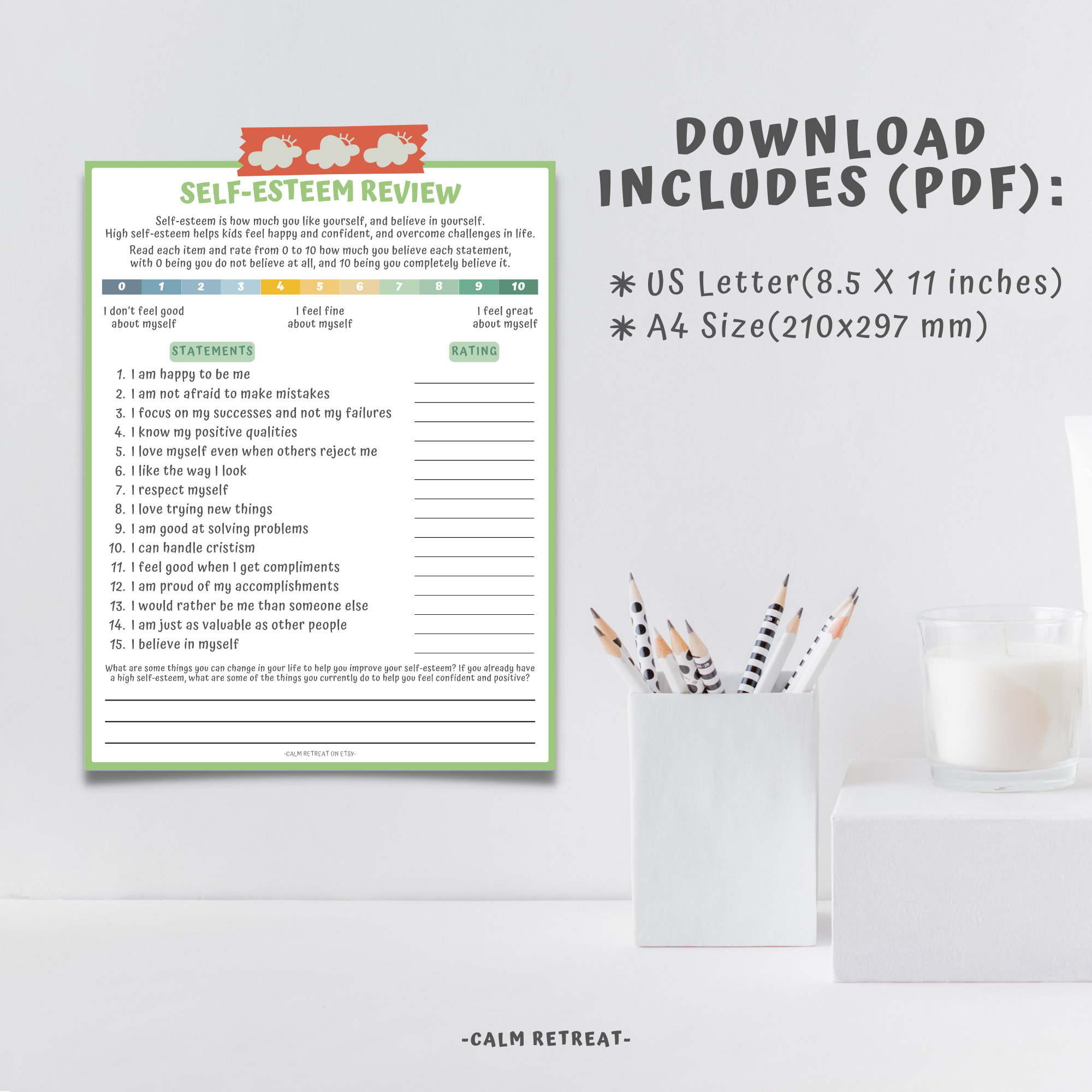 Self-esteem Review Worksheet: Mental Health Activity for Kids & Teens ...