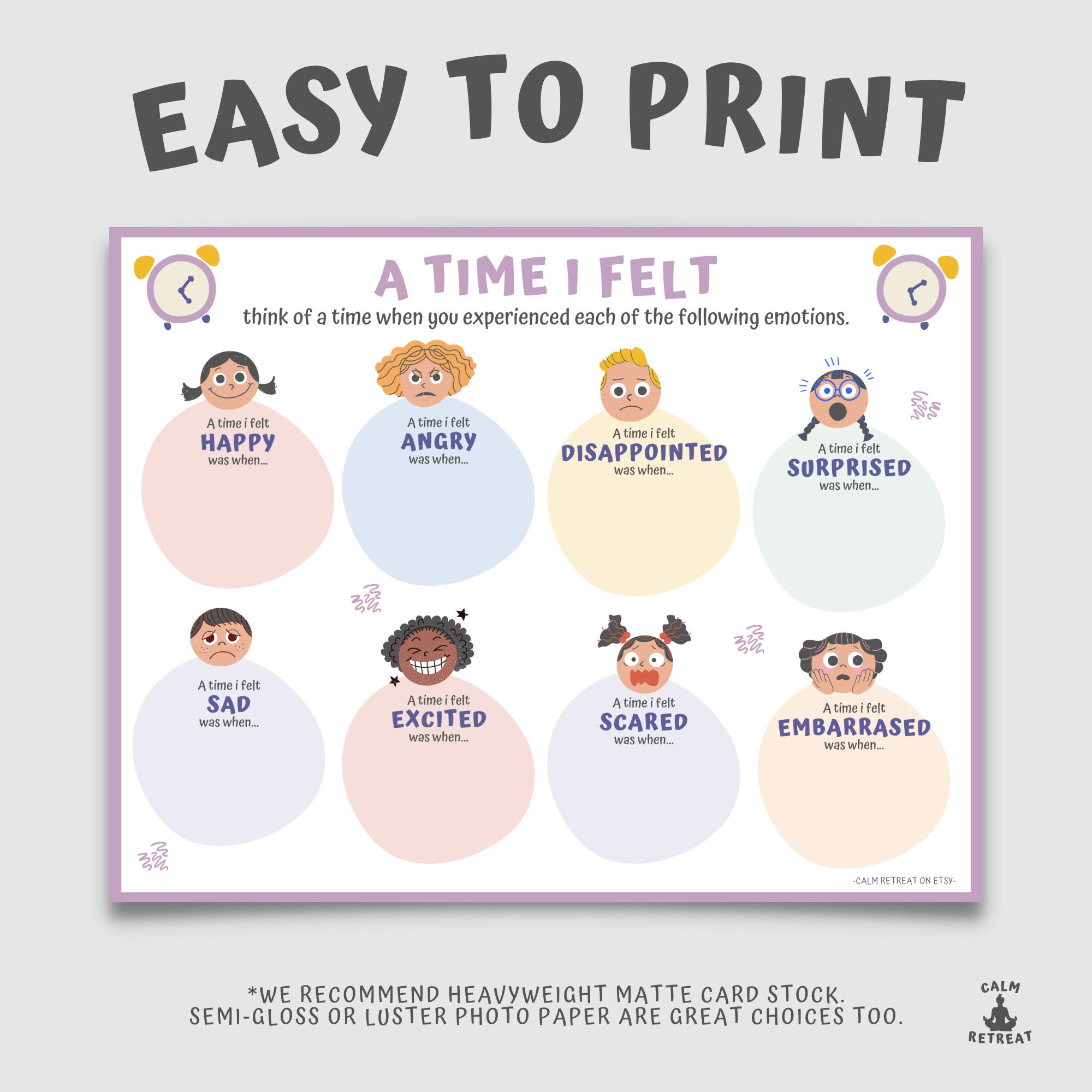 Feelings/emotions Printable Worksheet for Kids & Teens, A Time I Felt ...