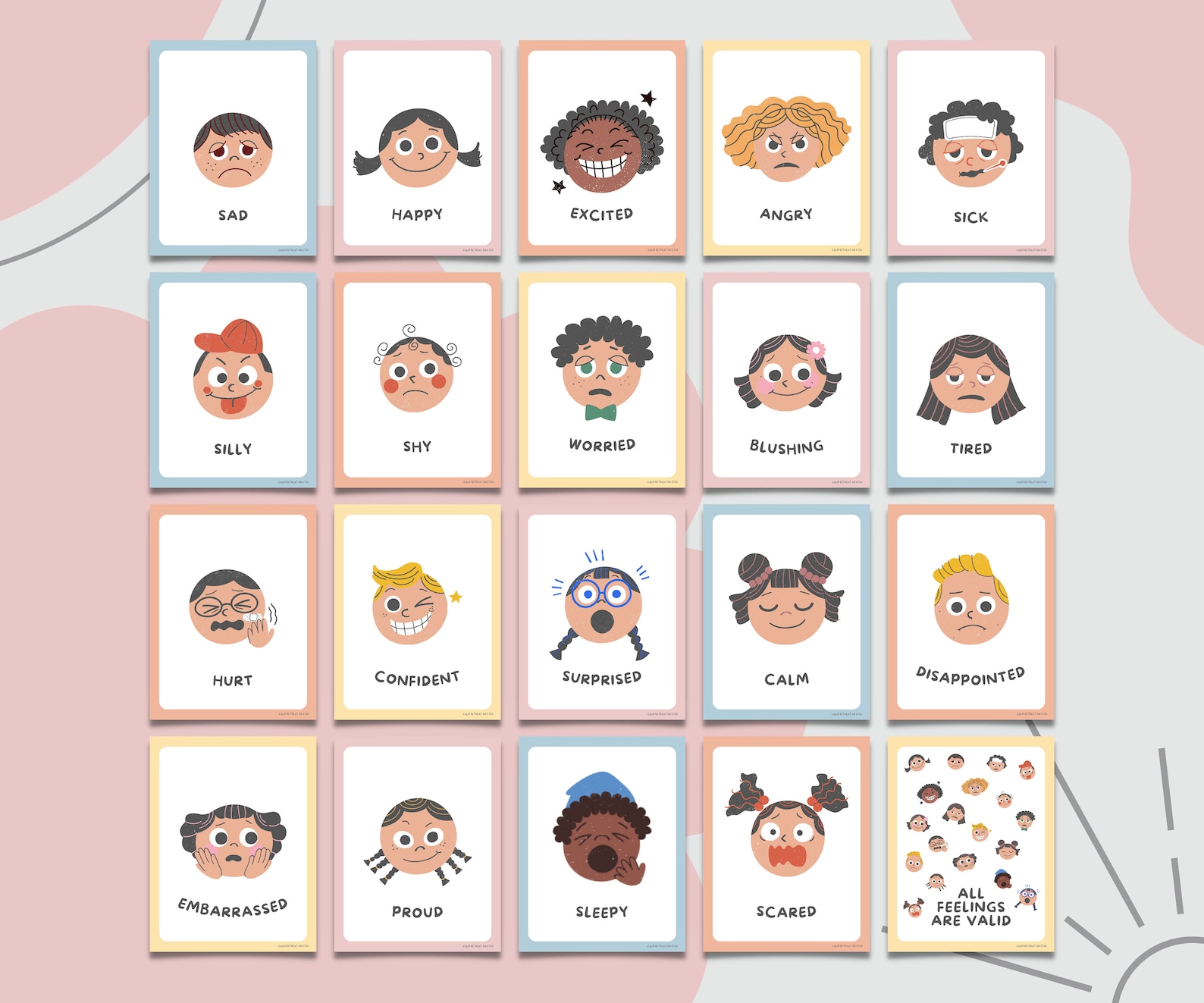 20 Feelings Emotions Flashcards for Kids & Teens, Montessori Preschool ...