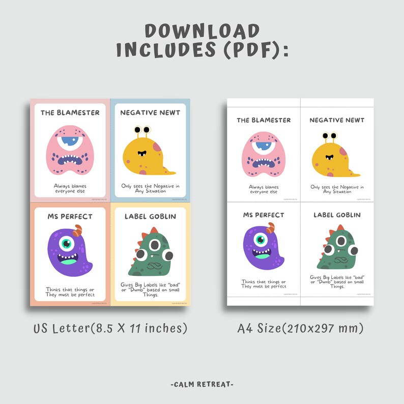 Thought Monster Flashcards: Mental Health Tool for Kids & Teens (PDF ...