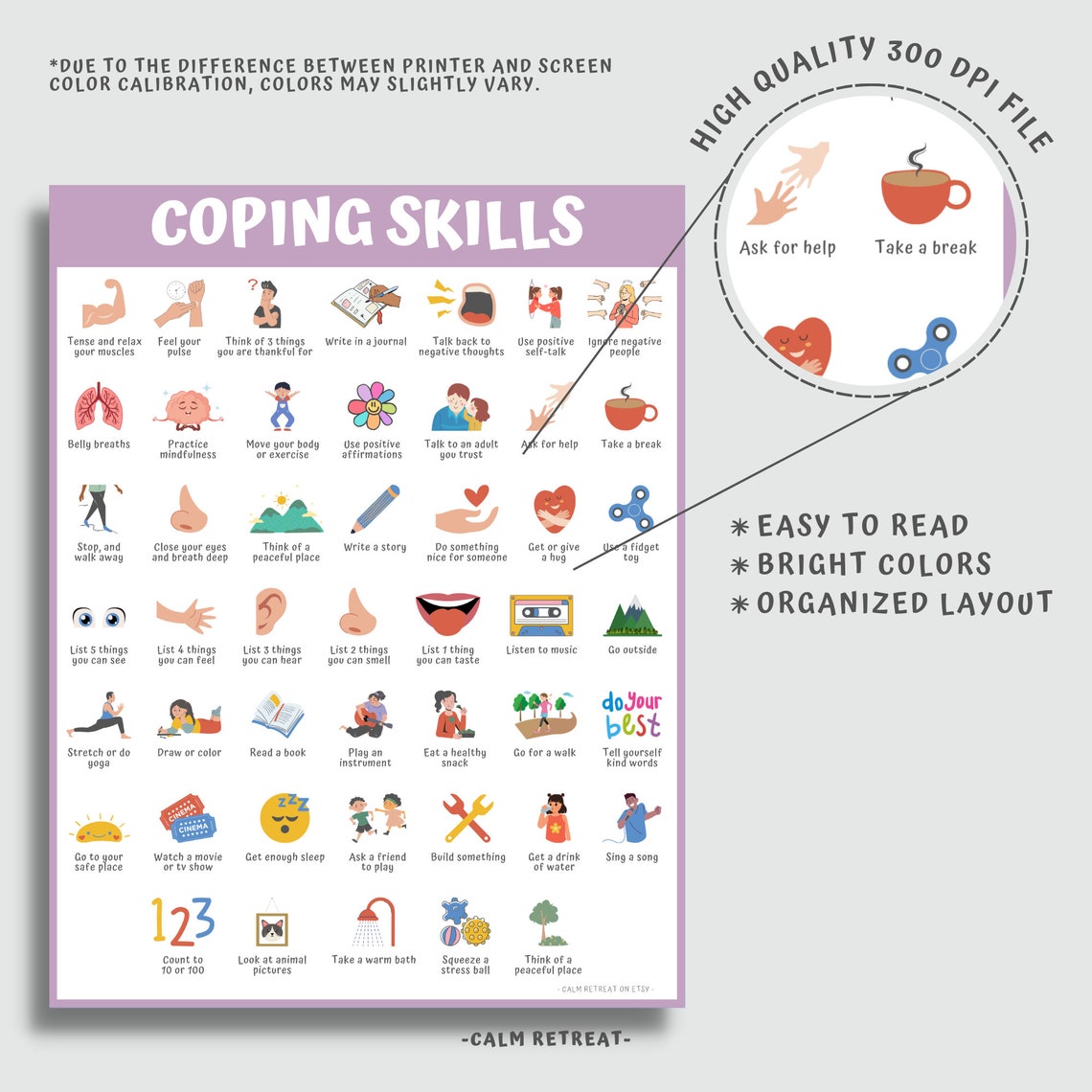 Coping Skills Alphabet Printable, Coping Skill, Therapy Office Decor ...