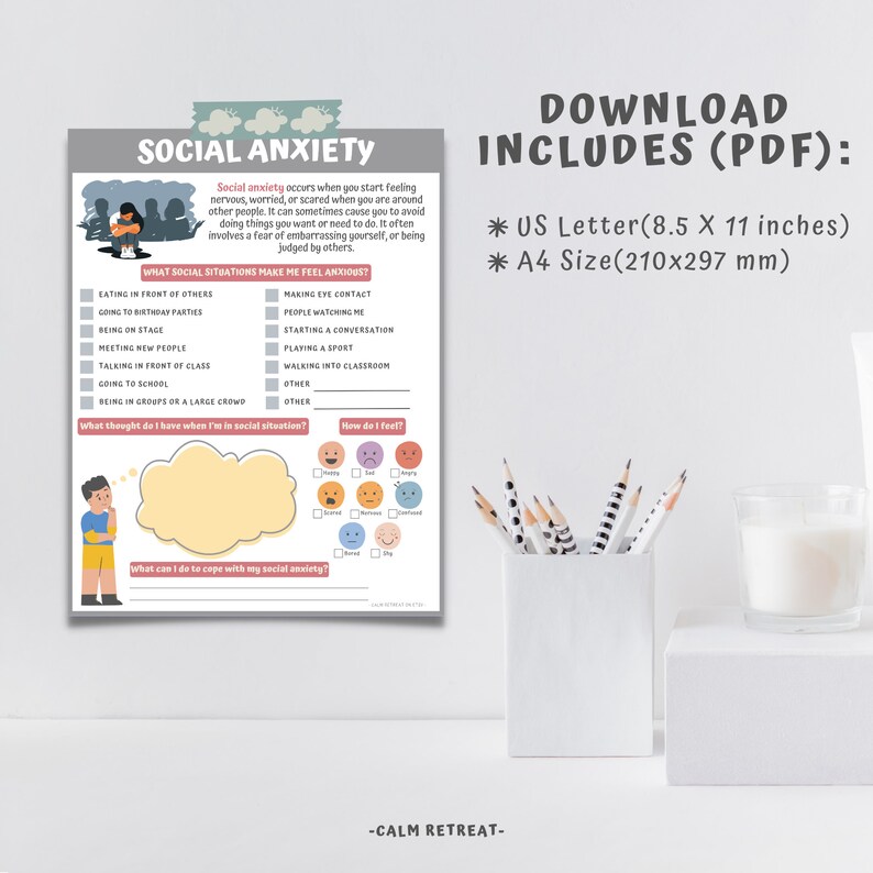 Social Anxiety Fillable Worksheet for Kids & Teens, Social Skills Group ...