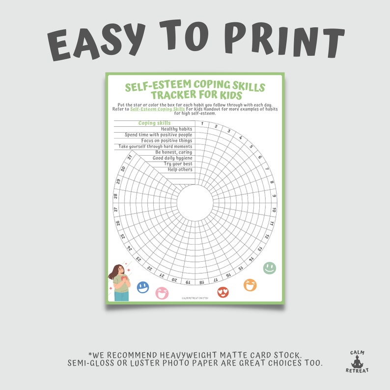 Self-esteem Coping Skills Tracker for Kids Fillable Worksheet Mental ...