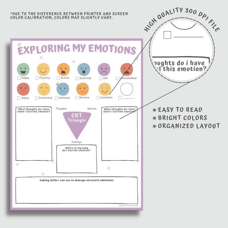 Feelings/emotions Check in CBT Worksheet for Kids & Teens, Exploring My ...