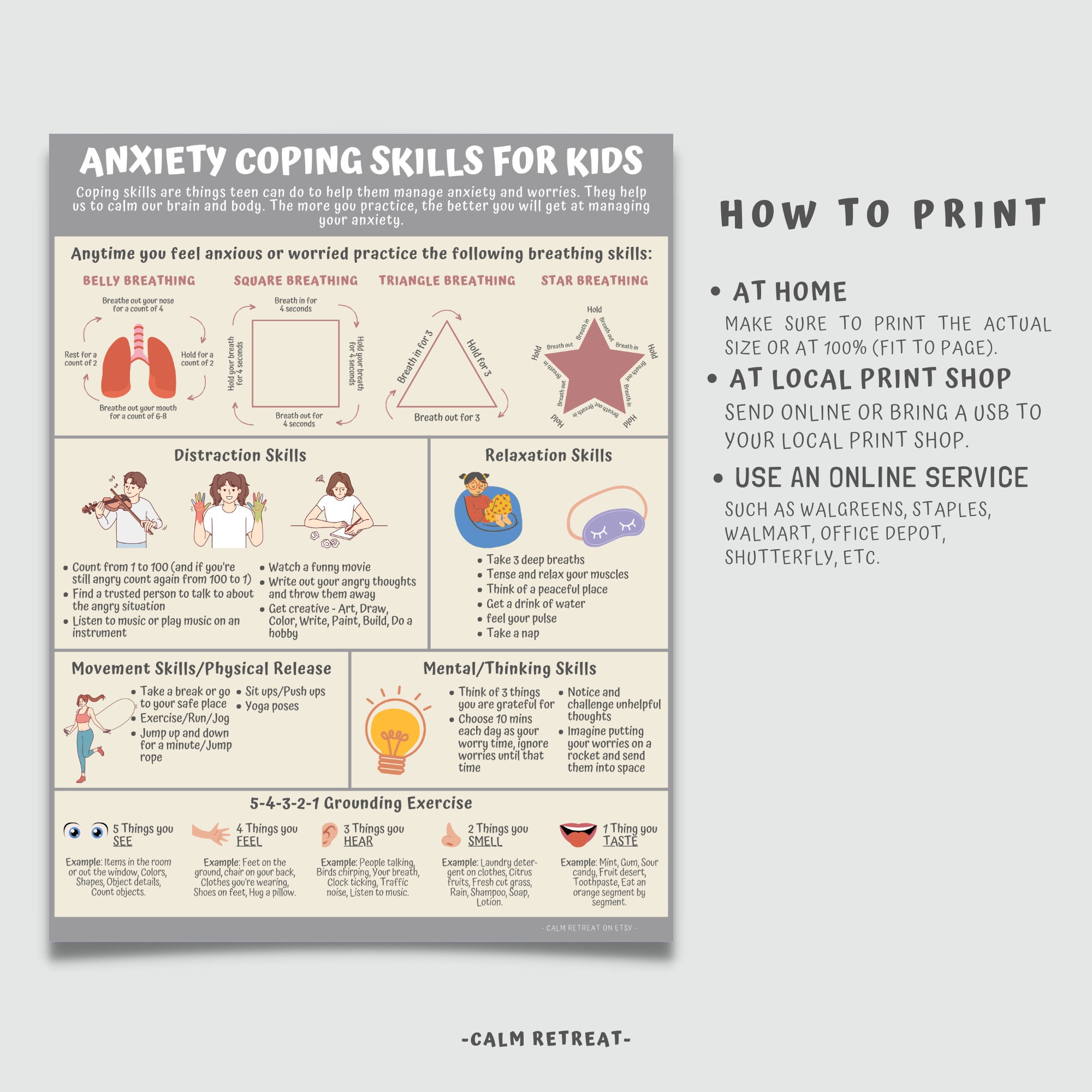 Anxiety Coping Skills Handout for Kids, Anxiety Awareness, Mental ...