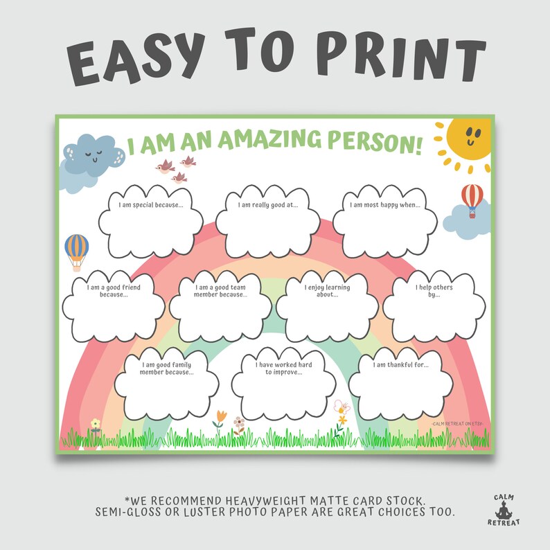 Self-esteem Worksheet, I Am an Amazing Person, Self Confidence Activity ...