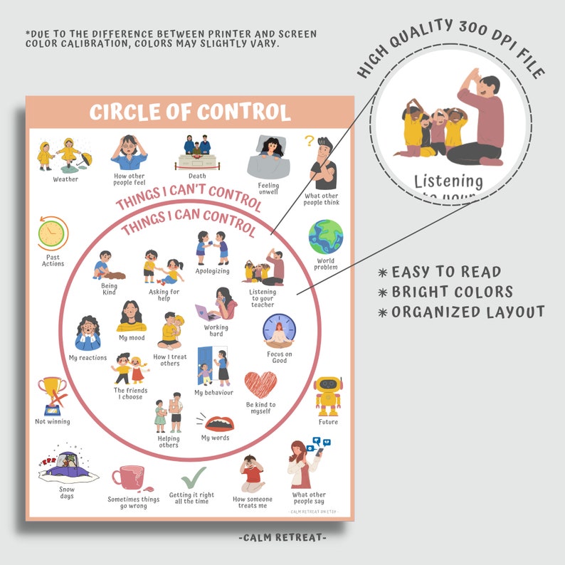 Circle of Control Handout: Mental Health Poster for Kids & Teens (PDF ...