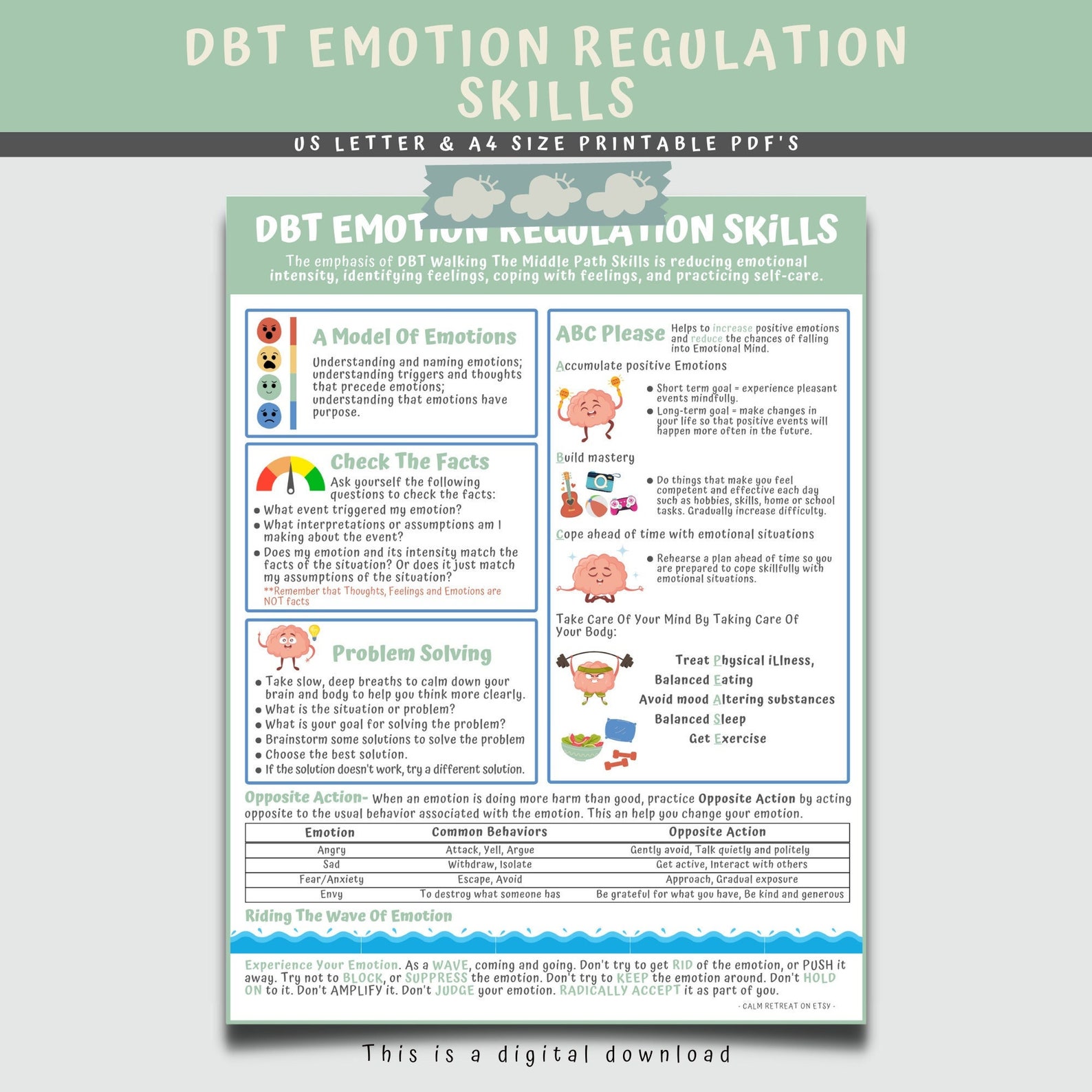 Buy DBT Emotion Regulation Coping Skills Printable Handout, Dialectical ...