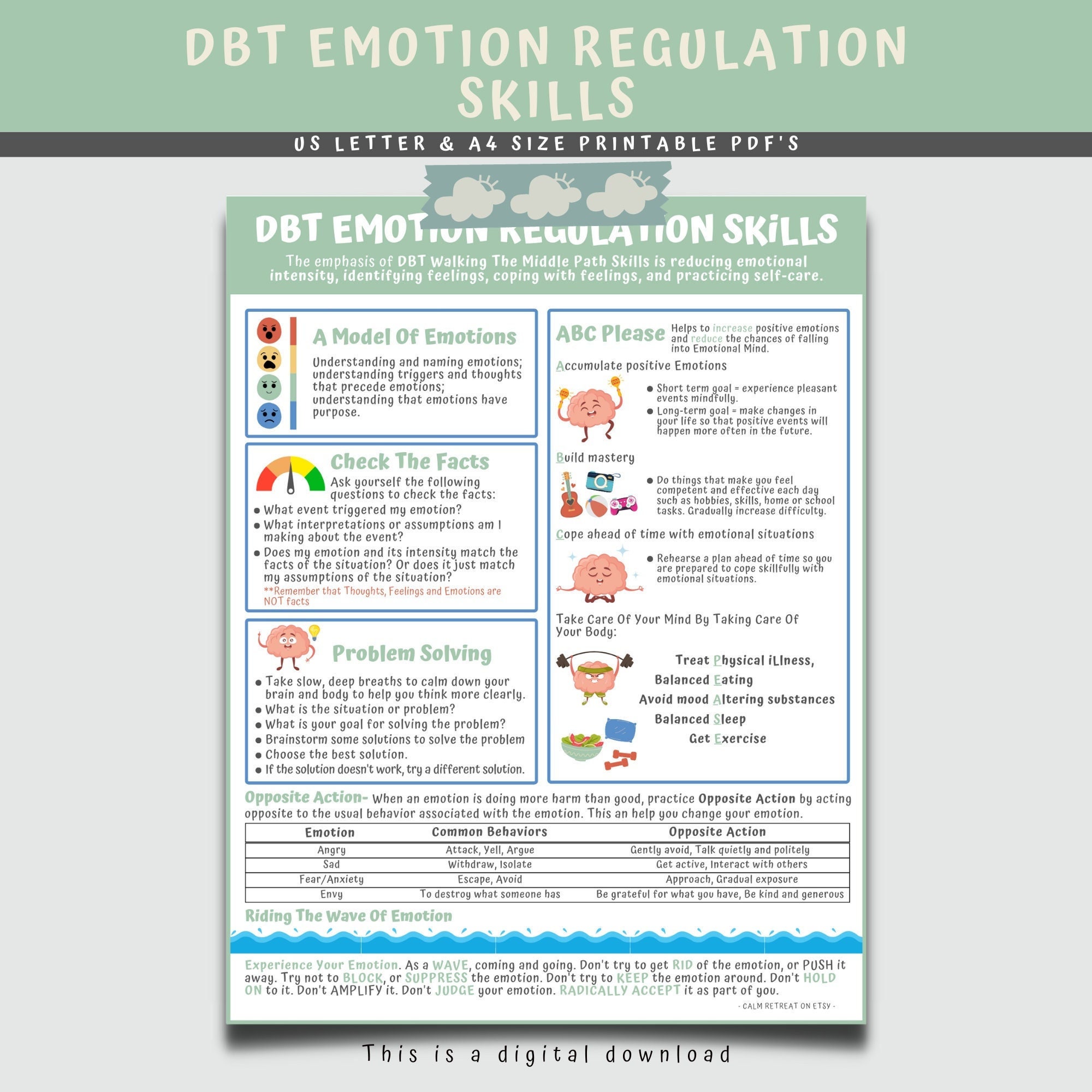 DBT Emotion Regulation Coping Skills Printable Handout, Dialectical ...