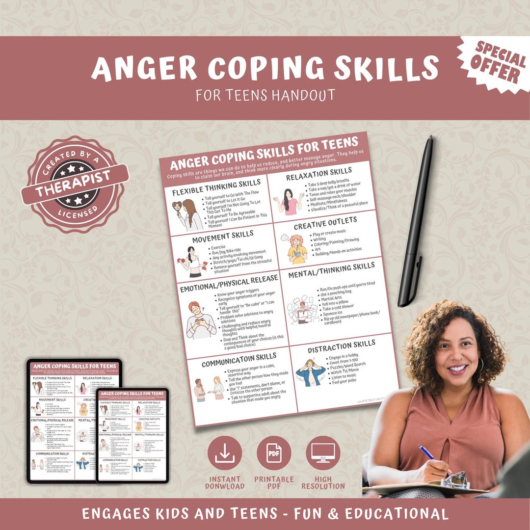 Anger Management Print, Anger Coping Skills for Kids & Teens, Anger ...