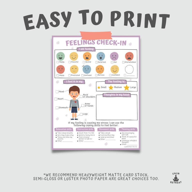 Feelings Check-in Worksheet for Kids, Emotions Identification via ...