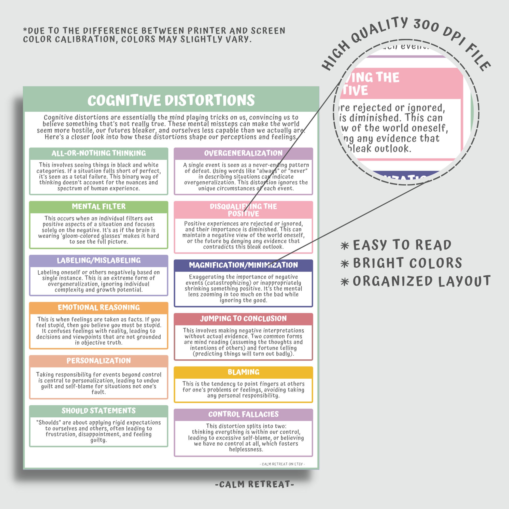 Cognitive Distortions Handout, - Etsy