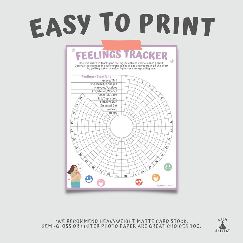 Feelings Emotions Monthly Tracker, Printable Worksheet for Kids ...