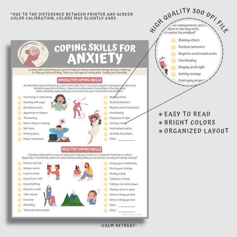 Anxiety Management Coping Skills Fillable Worksheet for Teens, Mental ...