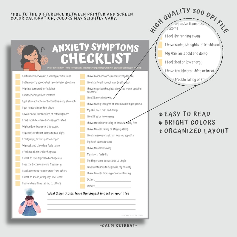 Anxiety Symptoms Checklist Worksheet for Kids & Teens, Adolescent Worry ... Anxiety Symptoms Checklist Worksheet for Kids & Teens, Adolescent Worry ...