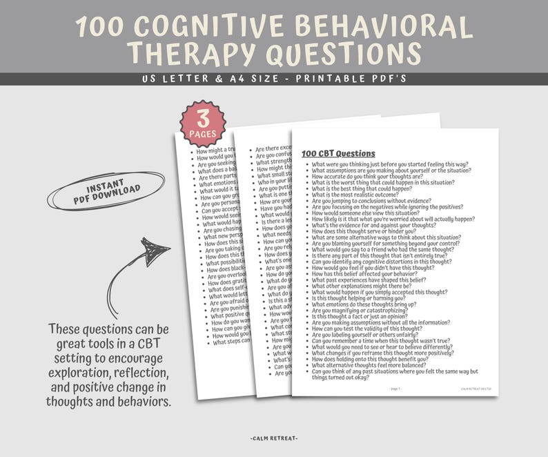 100 CBT Therapy Questions, Cognitive Behavioral Therapy Guide for ...